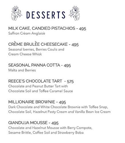 Menu at Eve, Mumbai
