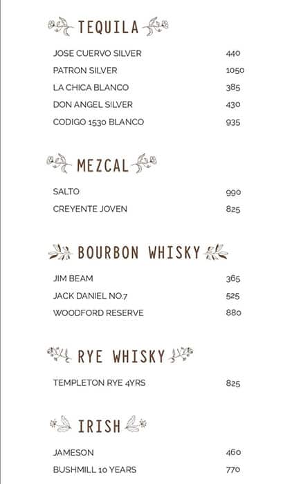 Menu at Eve, Mumbai
