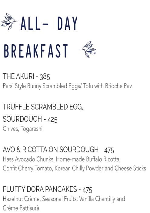 Menu of Eve, Powai, Mumbai