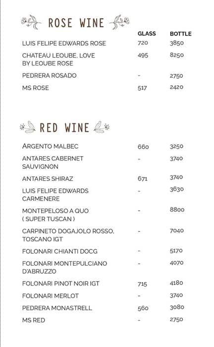 Menu at Eve, Mumbai