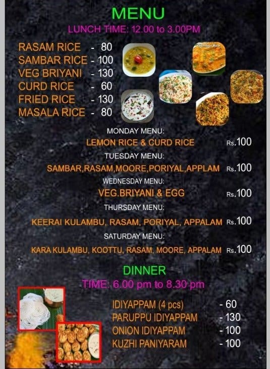 Menu of Vedha's Kitchen, Porur, Chennai