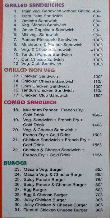 Menu at Sandy's Sandwiches Snacks, Patna, J4M4+HFR
