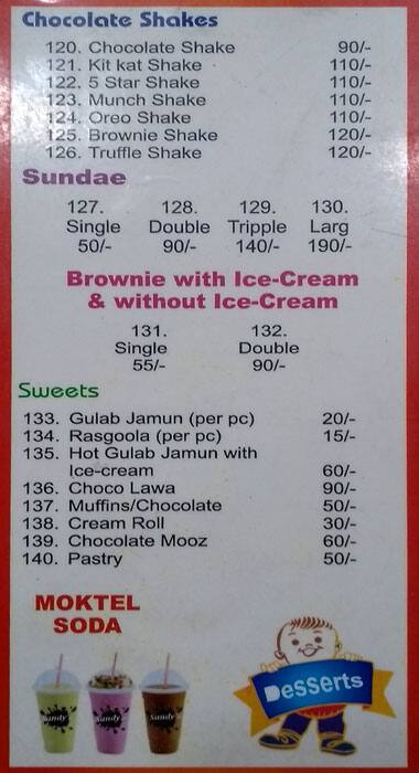 Menu at Sandy's Sandwiches Snacks, Patna, J4M4+HFR