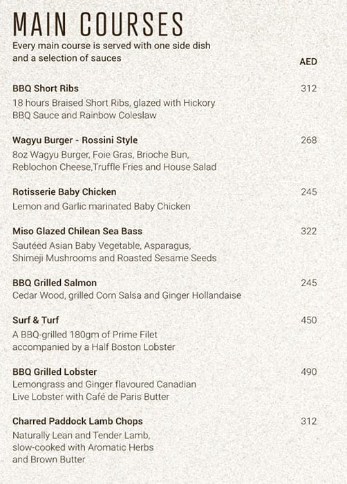 Menu at BBQ Al Qasr, Abu Dhabi