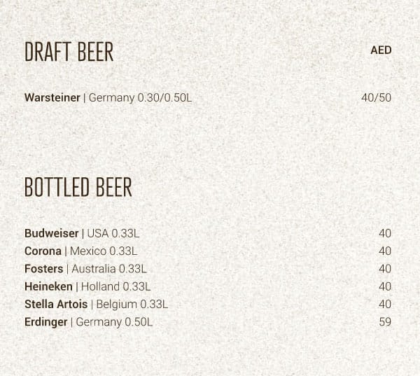 Menu at BBQ Al Qasr, Abu Dhabi