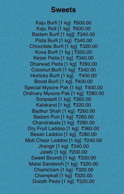 Lakshmi Sweets Menu, Menu for Lakshmi Sweets, Jayanagar, Bangalore - Zomato