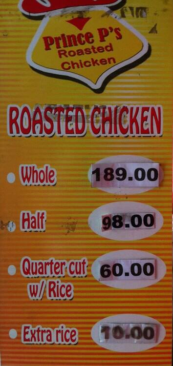 Menu at Prince P's, Makati