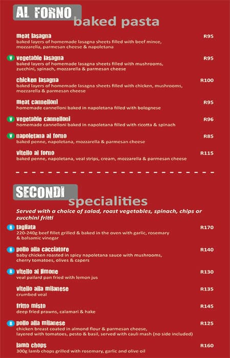 Menu at Piccola Rossa restaurant, Edenvale, Shop 26