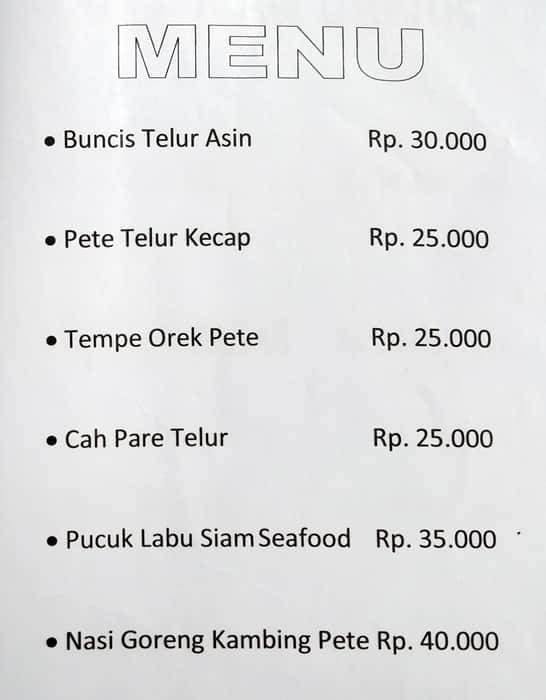 Menu at TERAS AIR KUNTUM restaurant, Bogor, Jl. Raya Tajur No.291