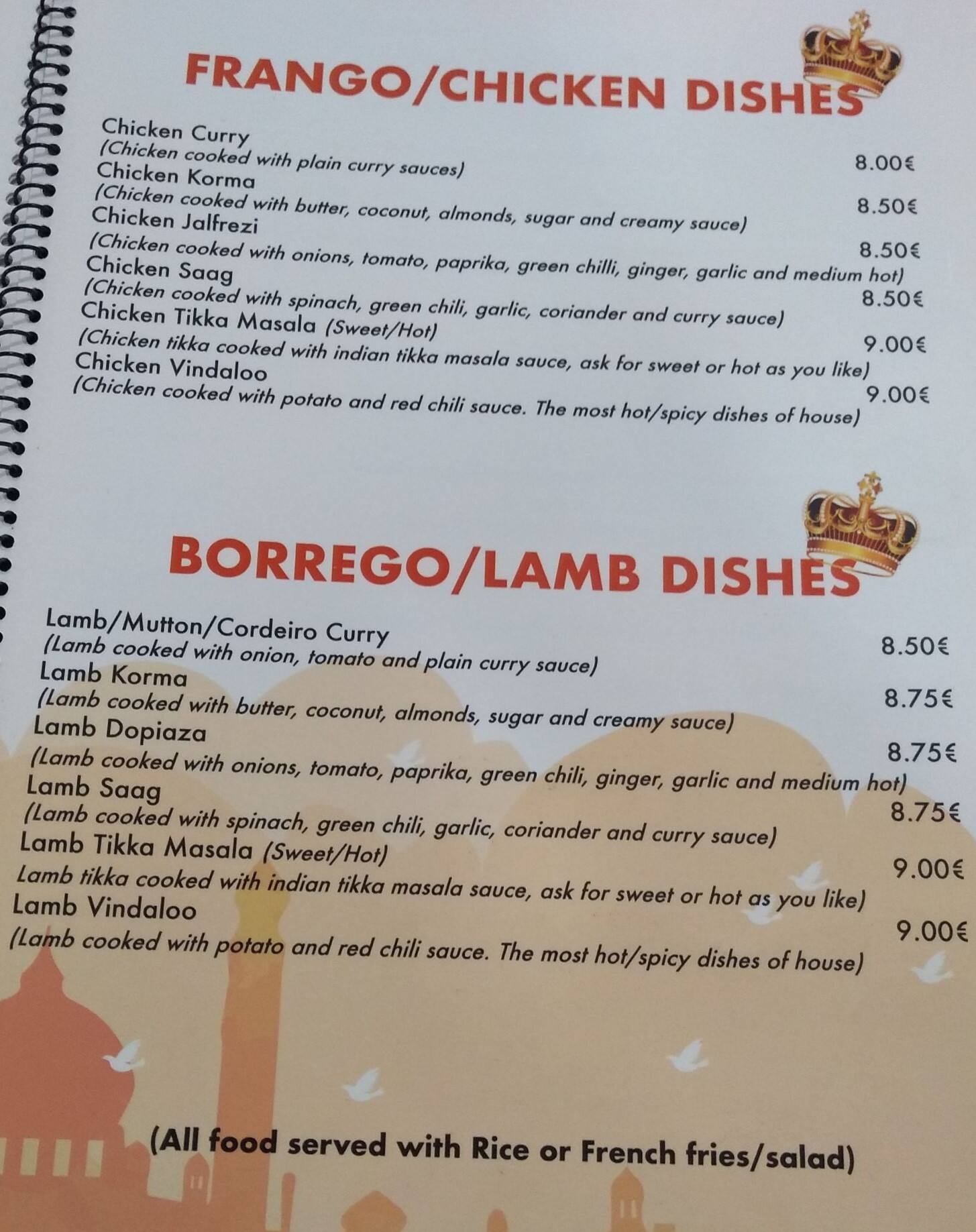 Menu at Rei Da India Restaurante and kebab, Lisbon