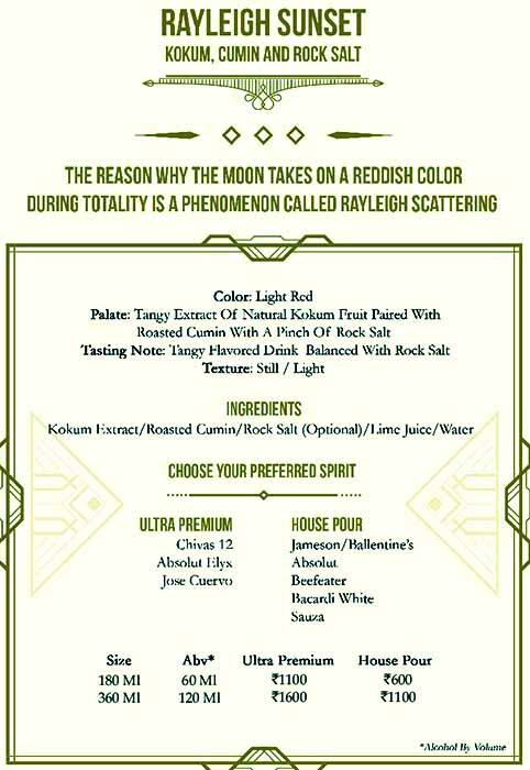 Menu at Over The Moon, Hyderabad, Daspalla Hyderabad