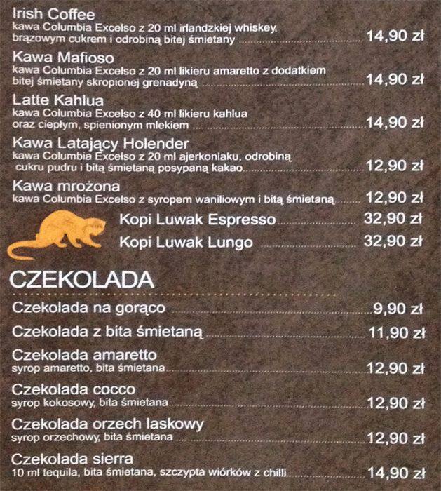 Menu at Dali Club & Lunch Bar Cafe, Kraków