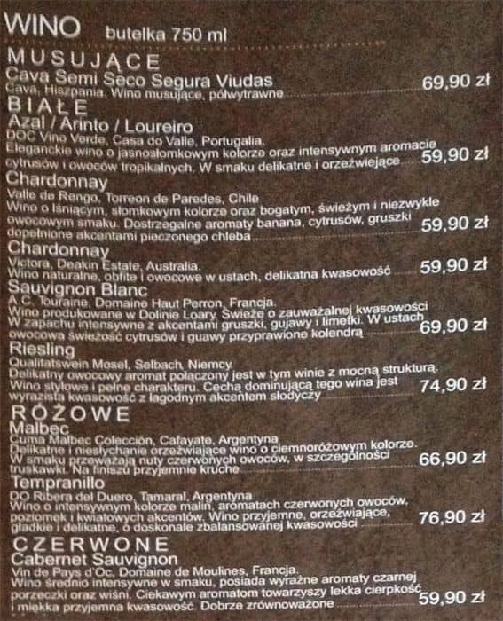 Menu at Dali Club & Lunch Bar Cafe, Kraków