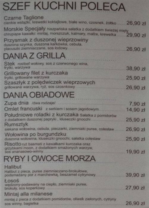 Menu at Dali Club & Lunch Bar Cafe, Kraków