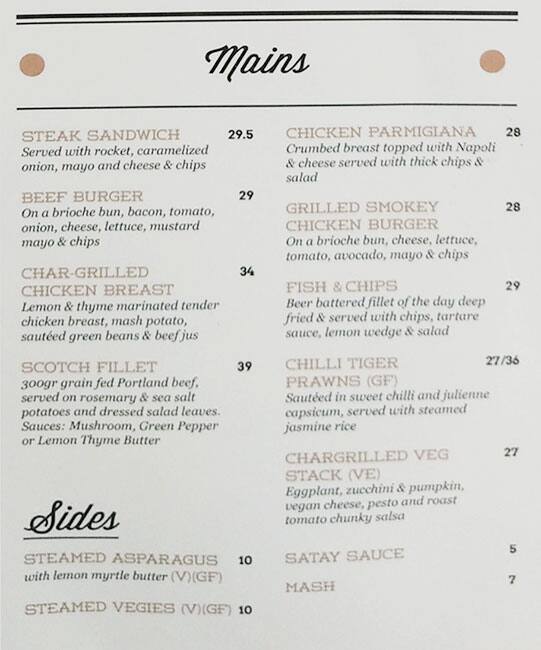 Menu at Chapelli's restaurant, South Yarra