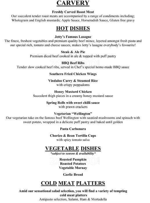 Menu at Jetty's Restaurant, Hillarys, Hillarys Boat Harbour