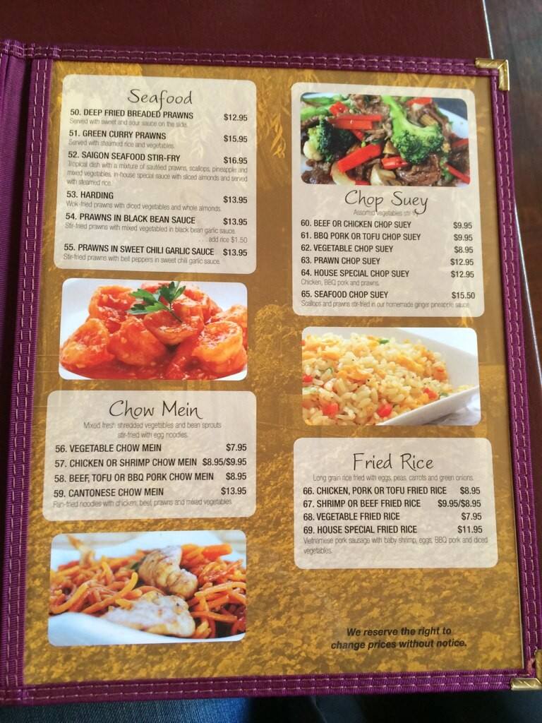 Menu at Saigon On Main Restaurant, Penticton
