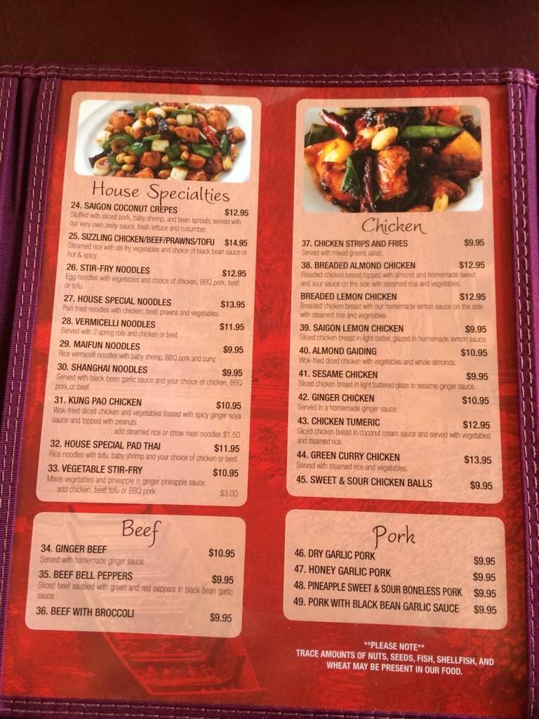 Menu at Saigon On Main Restaurant, Penticton