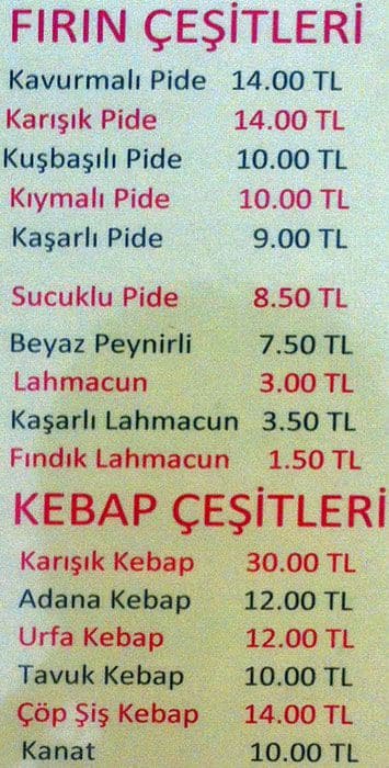 Menu at Antep Sofrası, Istanbul, 73/A