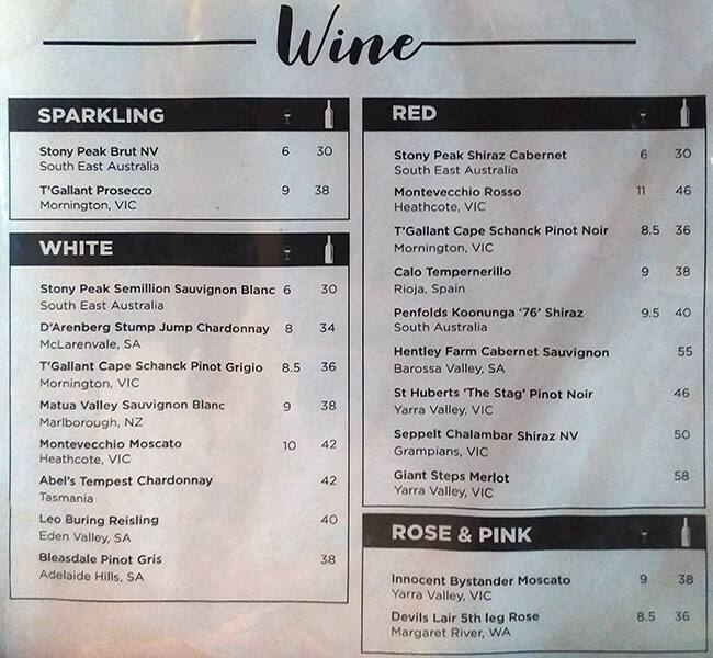 Menu at The Joint pub & bar, Melbourne