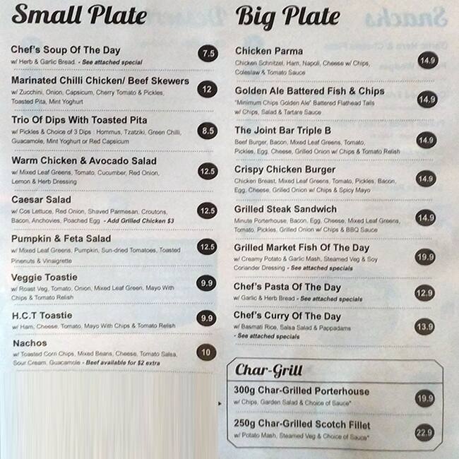 Menu at The Joint pub & bar, Melbourne