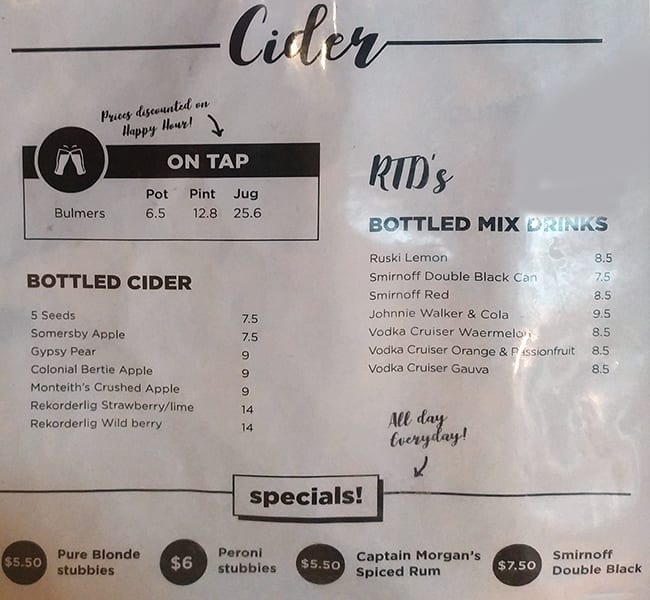 Menu at The Joint pub & bar, Melbourne