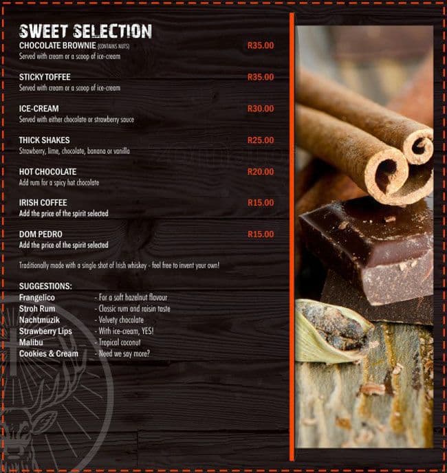 Menu at The Cock & Bull - Restaurant - Accommodation - Pub, Brits