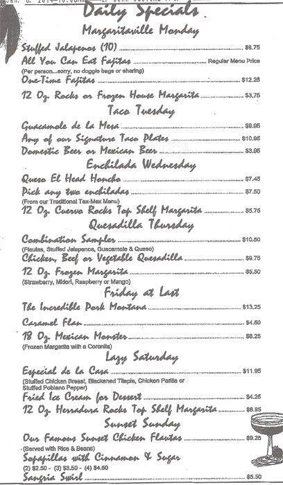 Menu at El Norte Mexican Grill restaurant, Plano