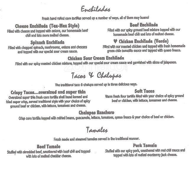 Menu at El Norte Mexican Grill restaurant, Plano