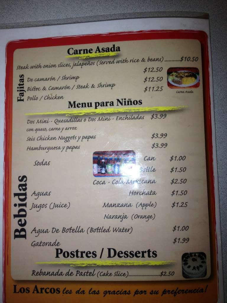 Menu at Los Arcos, Green Bay