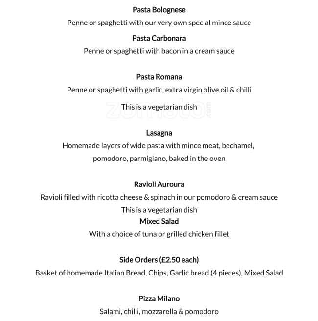 Menu at Maurizio's restaurant, Rickmansworth, 15 Church St