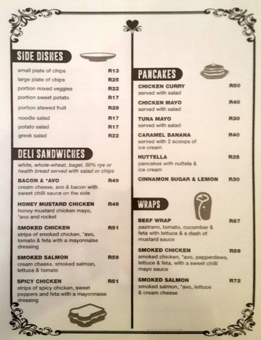 Menu at Chatters Café & Deli restaurant, Cape Town, 57 Lourensford Rd
