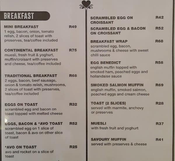 Chatters Cafe Menu, Menu podniku Chatters Cafe, Somerset West, Cape ...