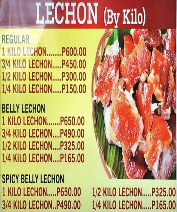 Menu at Ayer's Lechon restaurant, Cebu City, 3/F City Wing