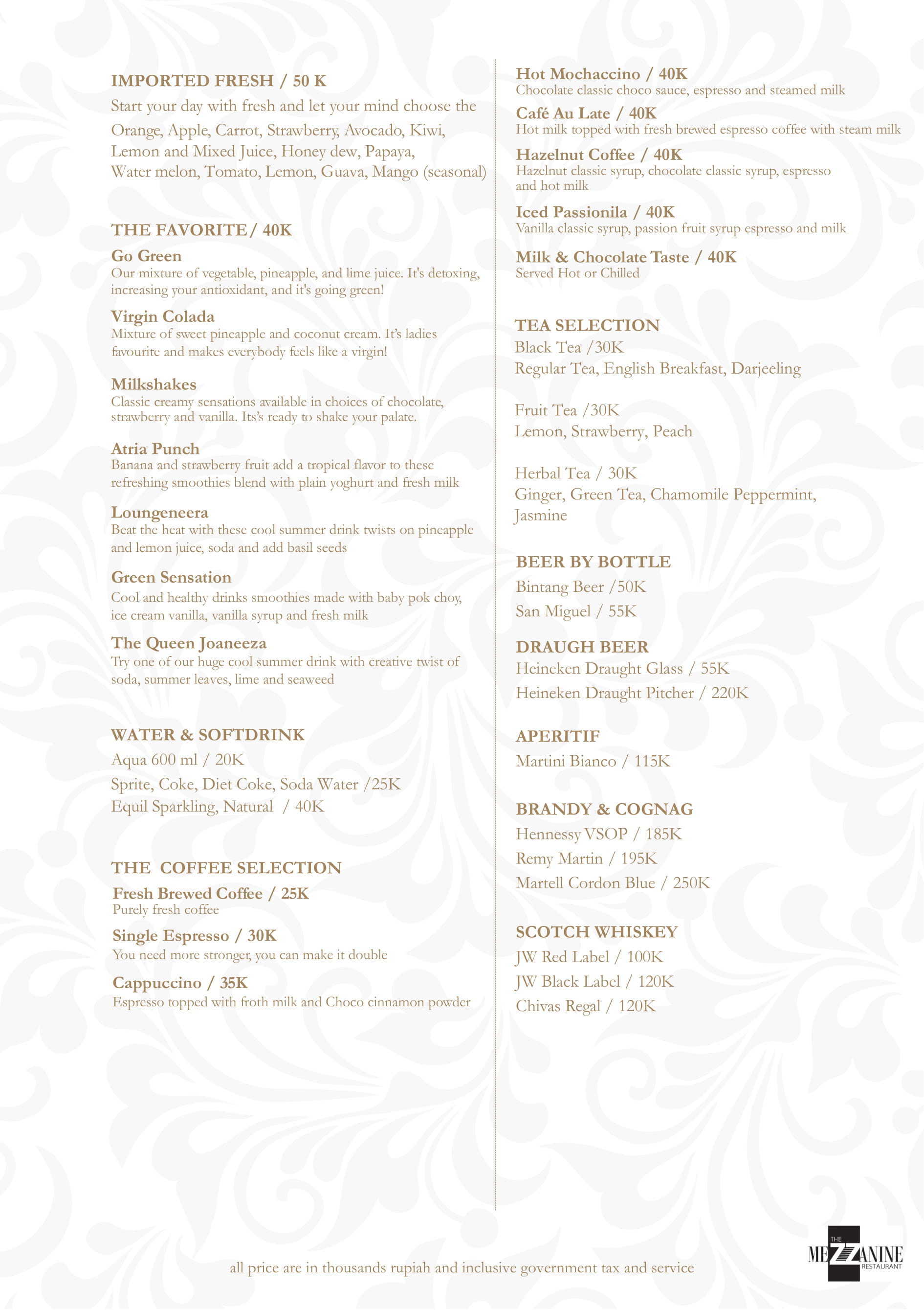 Menu at Mezzanine Restaurant, Cihuni