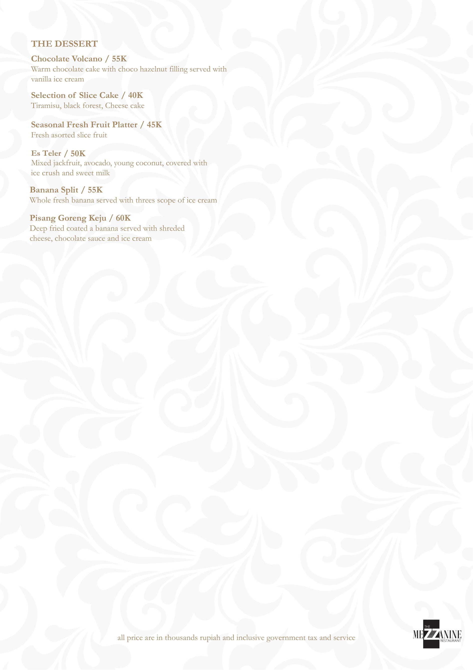 Menu at Mezzanine Restaurant, Cihuni