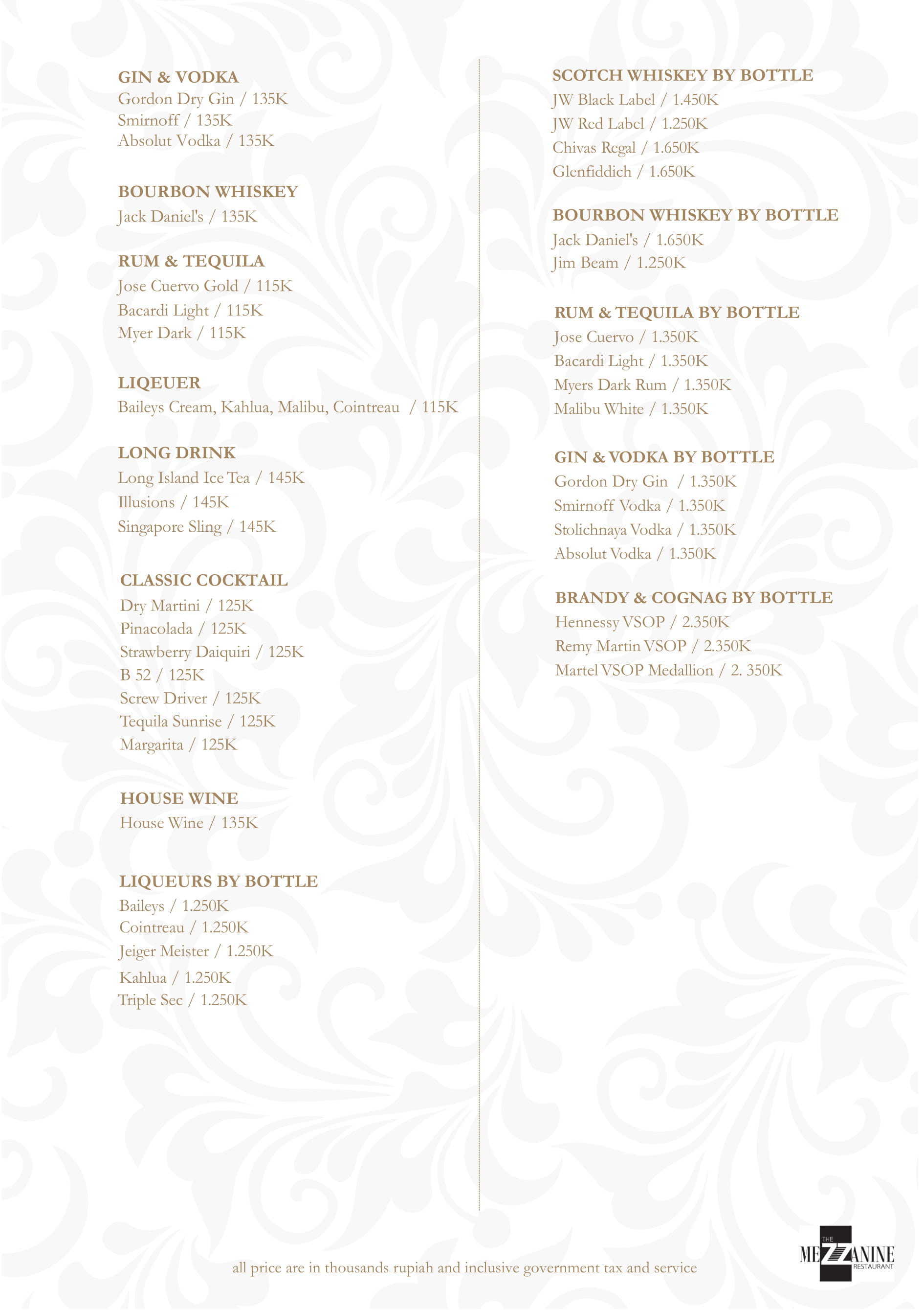 Menu at Mezzanine Restaurant, Cihuni