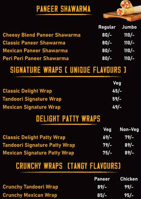 Menu of Absolute Shawarma, Jeevan Bhima Nagar, Bangalore