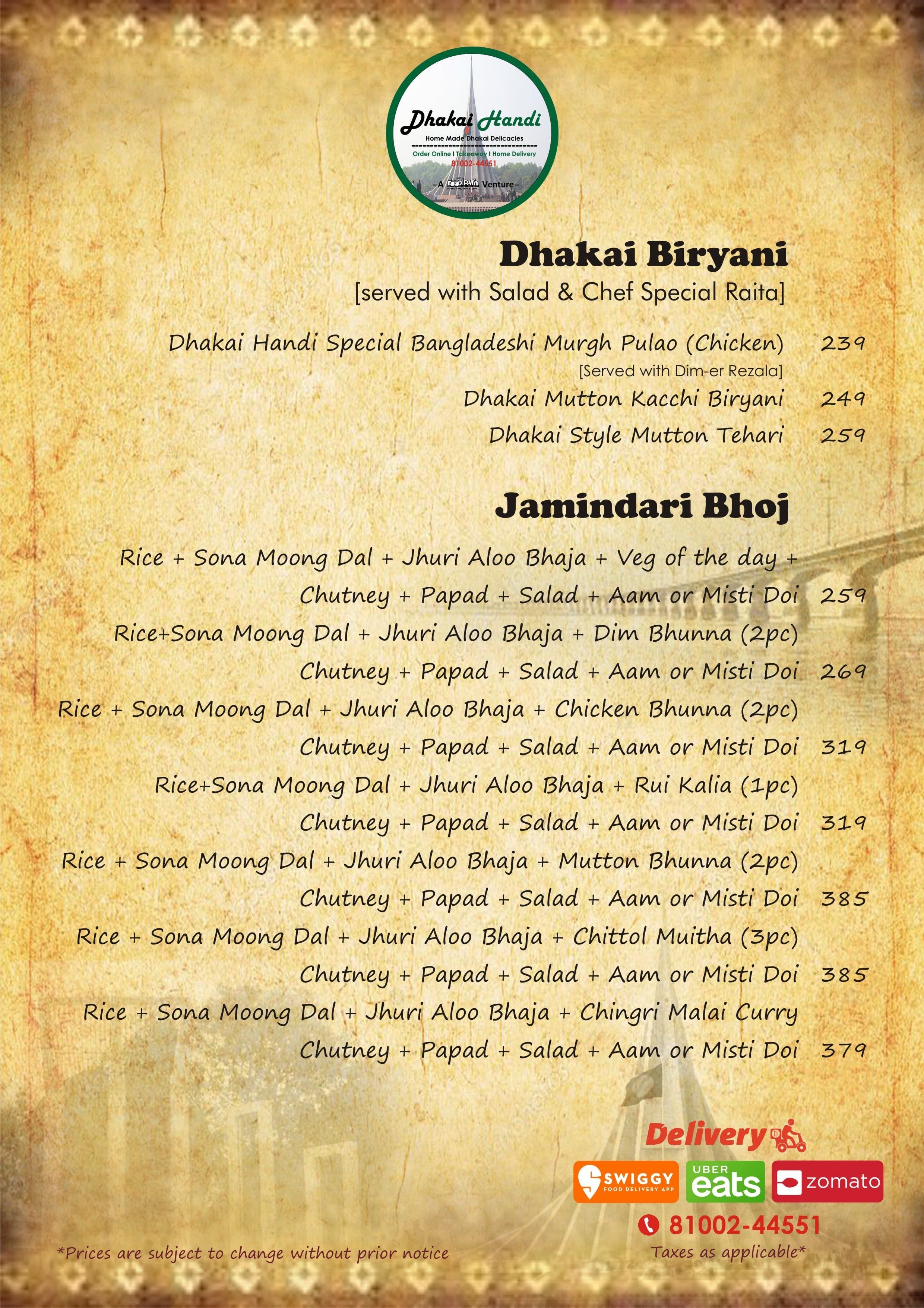 Menu at Dhakai Handi Restaurant, Kolkata, 124A