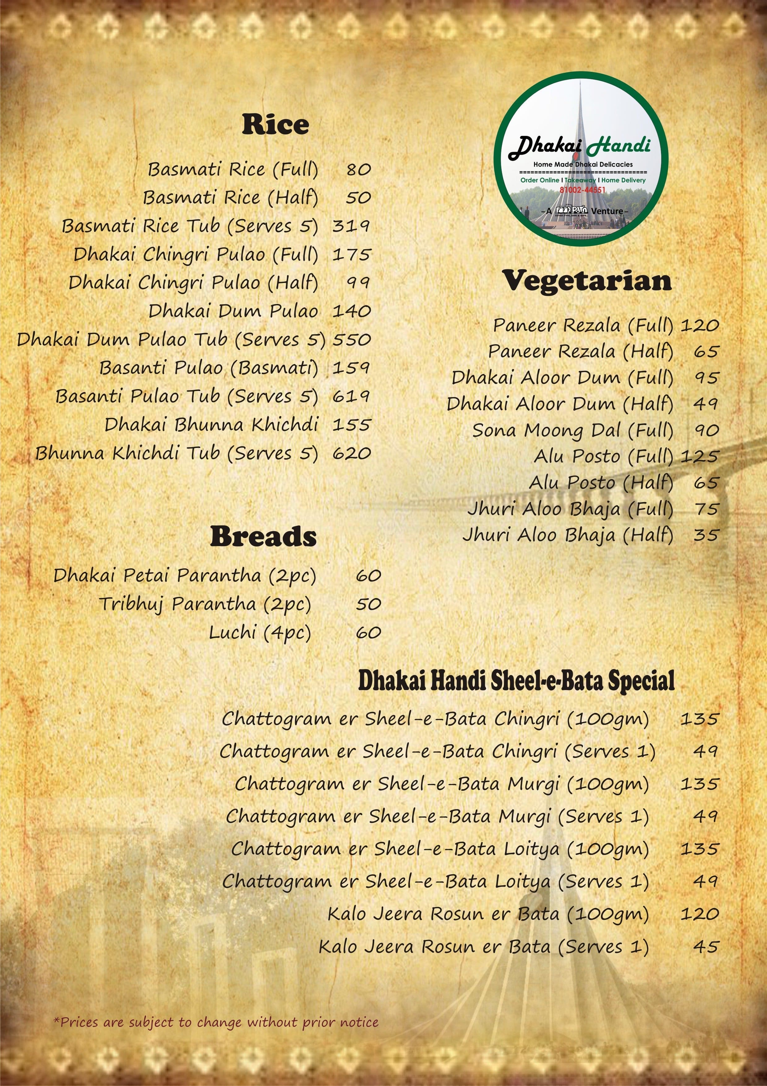 Menu at Dhakai Handi Restaurant, Kolkata, 124A