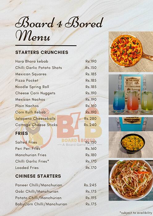Menu of Board 4 Bored, Basavanagudi, Bangalore