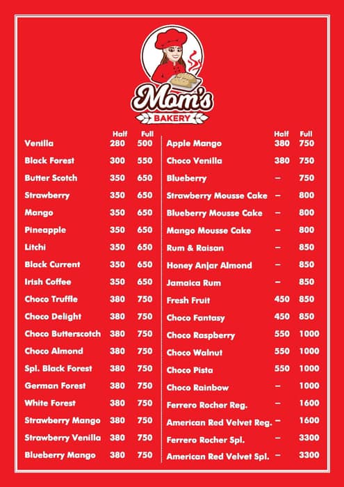 Menu of Mom's Bakery, Anna Nagar West, Chennai