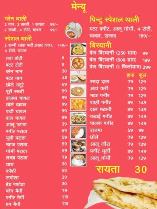 Menu of Pintu Tandoori Naan, Delta 1, Greater Noida
