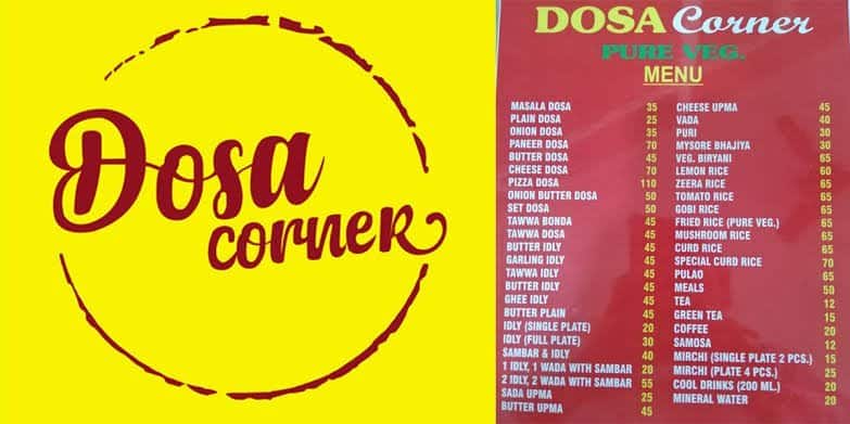 Menu of Dosa Corner, Auto Nagar, Vijayawada