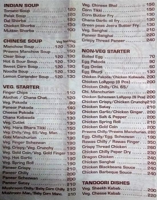 Menu of Hotel Twins, Thane East, Thane