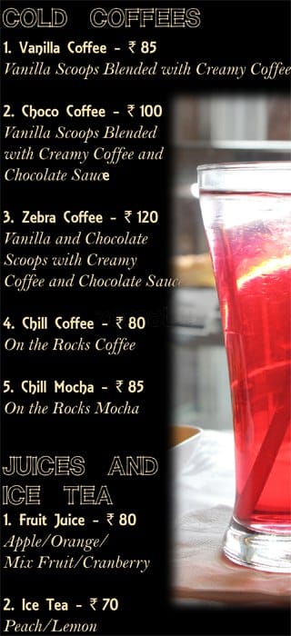 Menu at Zebra Cafe, Mumbai