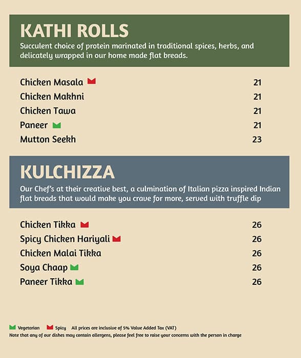Menu at Kulcha King restaurant, Sharjah, King Faisal Street