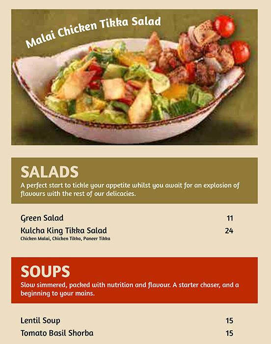 Menu at Kulcha King restaurant, Sharjah, King Faisal Street