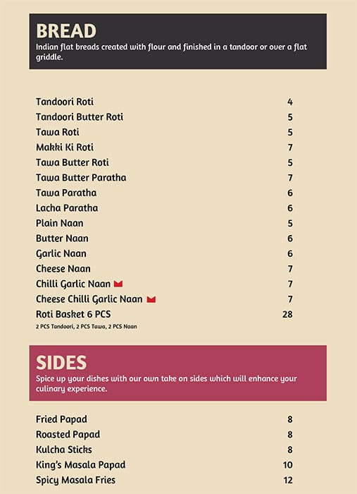 Menu at Kulcha King restaurant, Sharjah, King Faisal Street