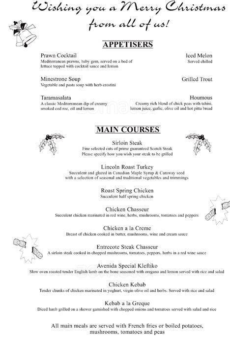 Menu at Avenida restaurant, Welling